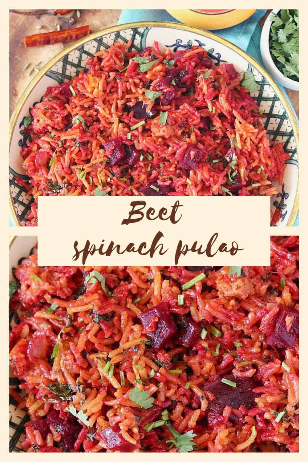 Beet Spinach Pulao (Pressure cooker and stove top) - cookingcarnival.com