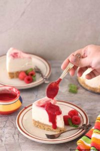 Instant Pot Raspberry Swirl Eggless Cheesecake - Cooking Carnival