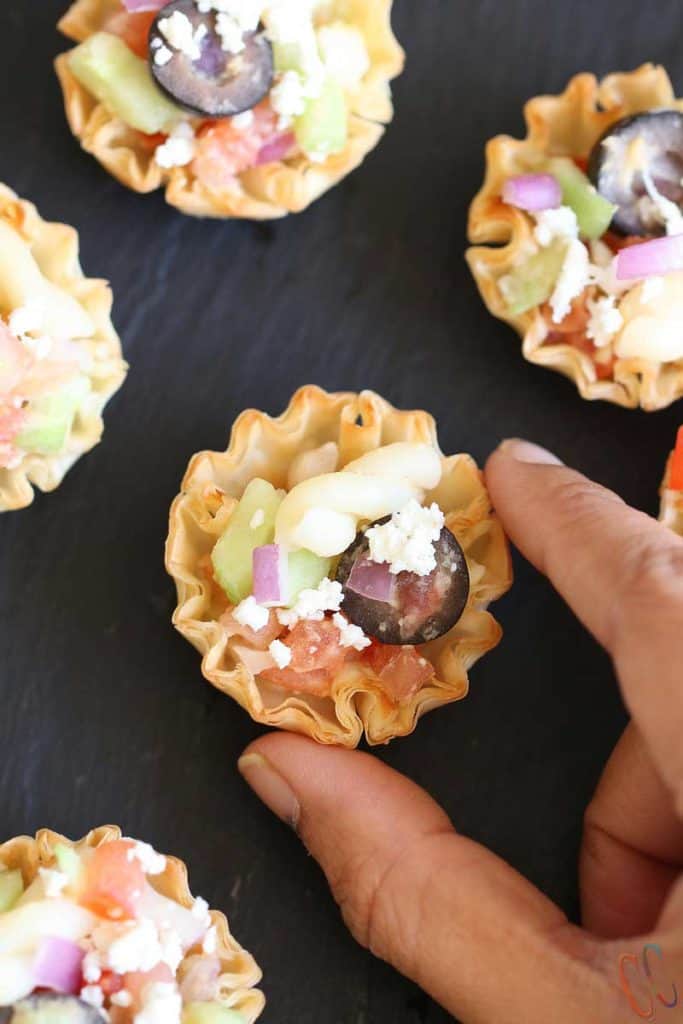 Mediterranean Pasta Phyllo Bites - Phyllo Cups - Cooking Carnival