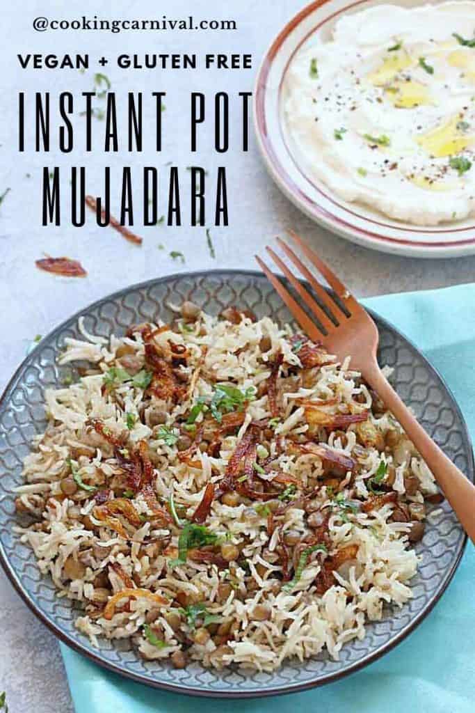 Instant pot Mujadara | Lebanese Rice and Lentil with Fried Onions - V+GF