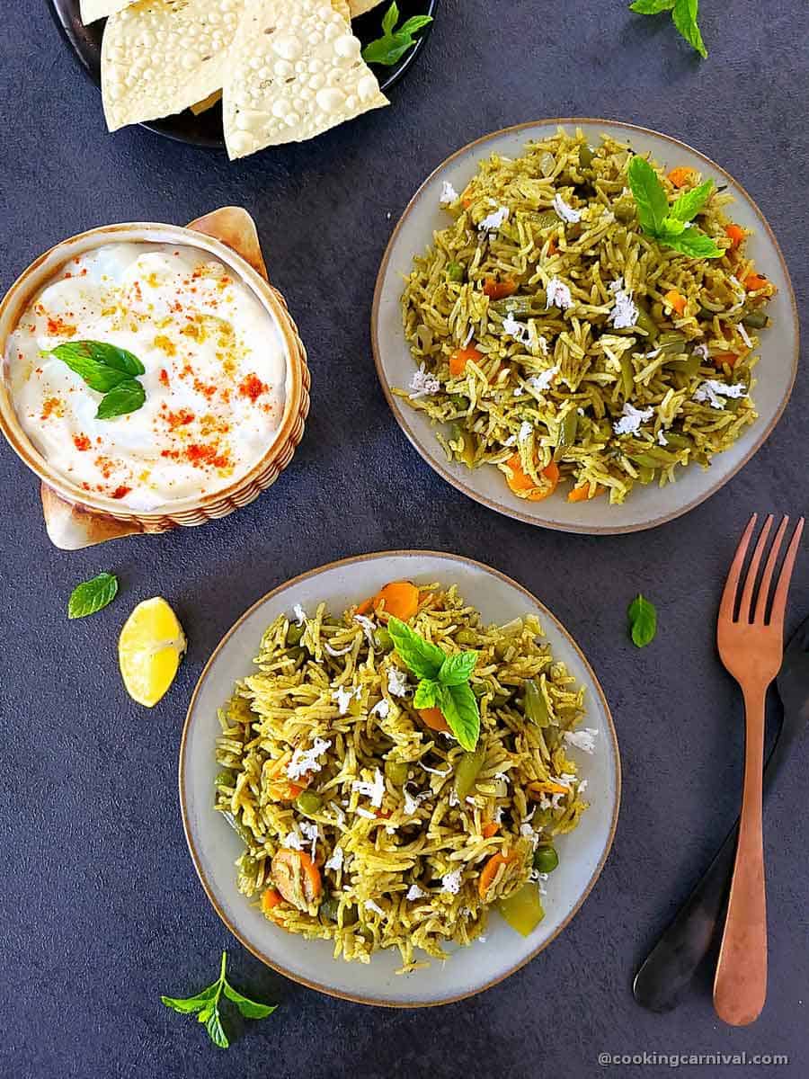 Pudina Rice | Mint Pulao (pressure cooker recipe) - Cooking Carnival
