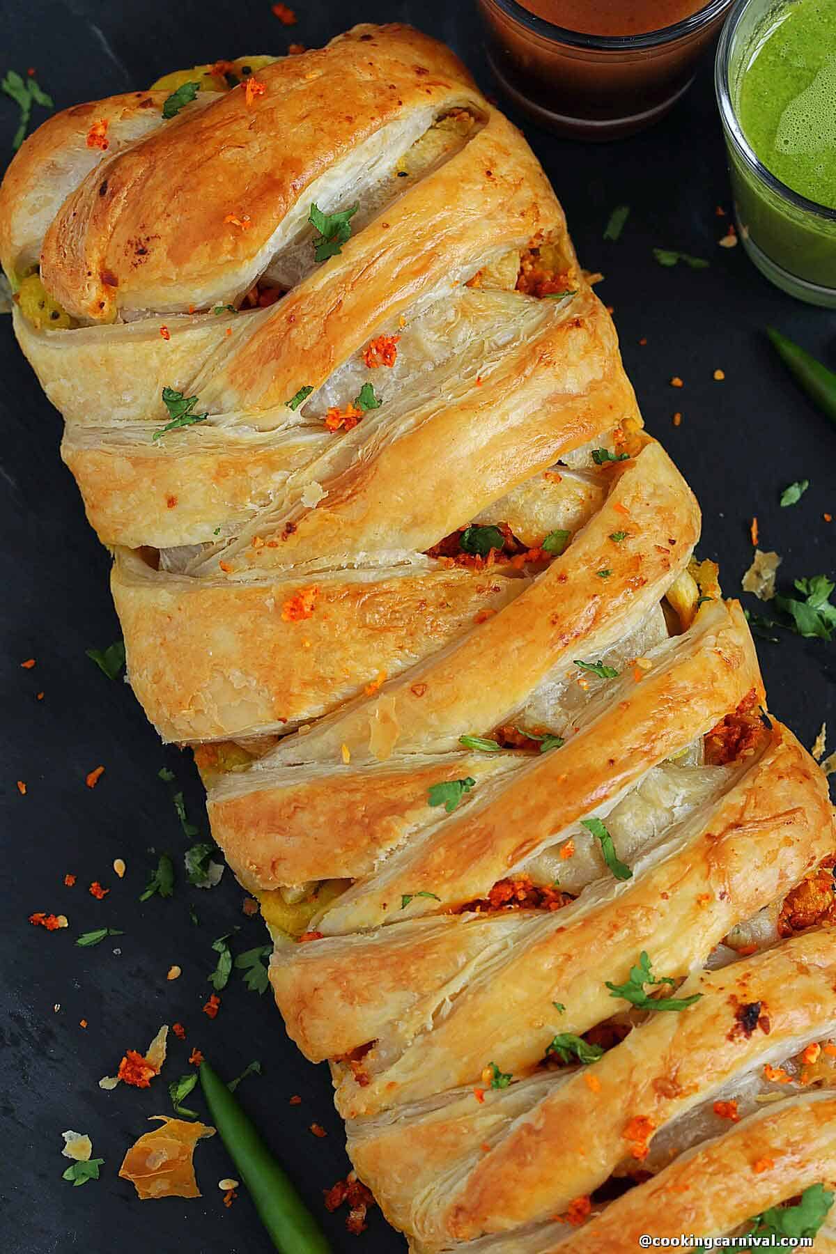 Vada Pav Puff Pastry Braid - Cooking Carnival