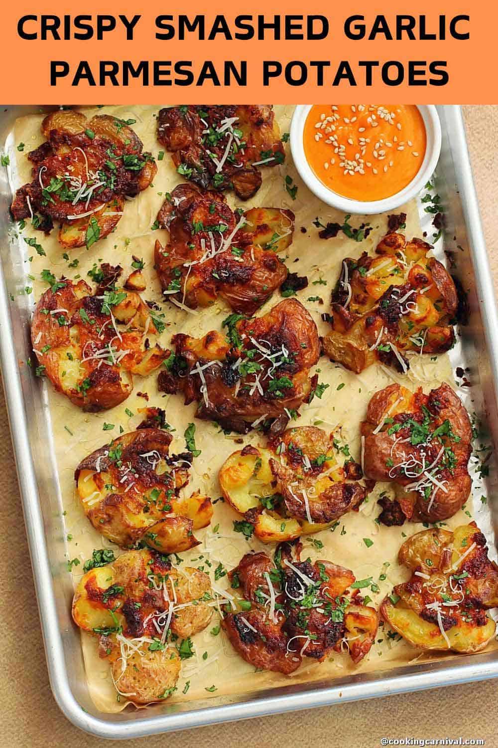 Garlic Parmesan Smashed Potatoes With Creamy Gochujang Sauce - Cooking ...
